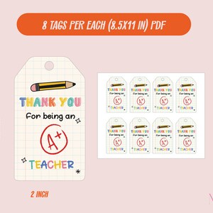 Teacher Appreciation Day Tag, Printable Gift Tags for Teacher ...