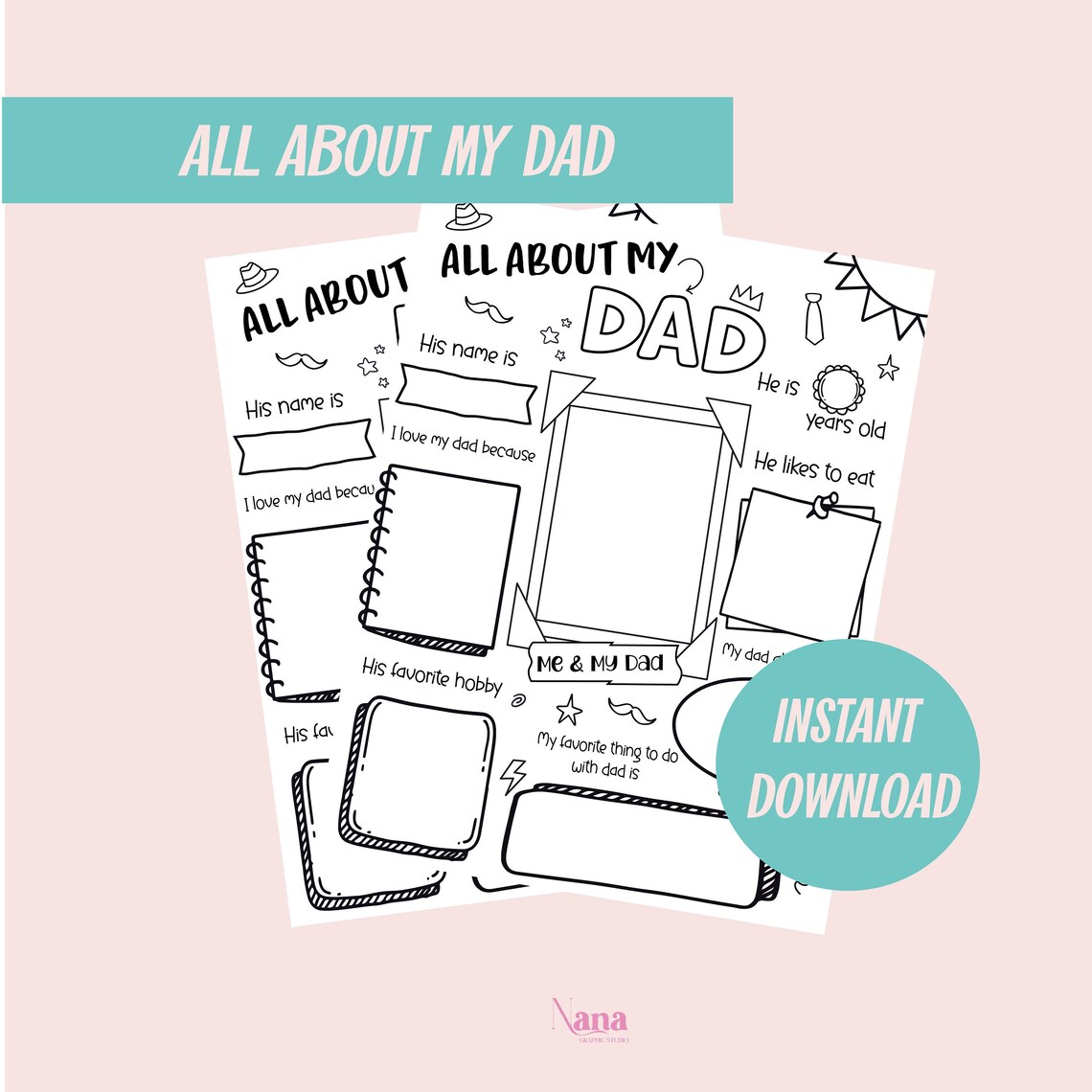 All About My Dad Printable Fathers Day Questionnaire Dad T From