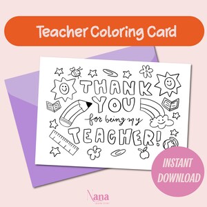 Teacher Coloring Card, Teacher Appreciation Day Card, Printable Card ...