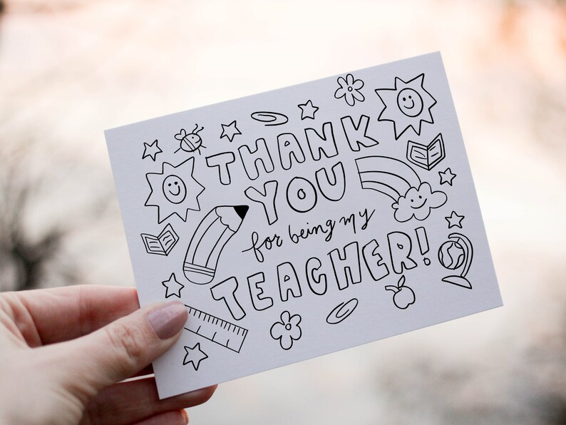 Teacher Coloring Card, Teacher Appreciation Day Card, Printable Card ...