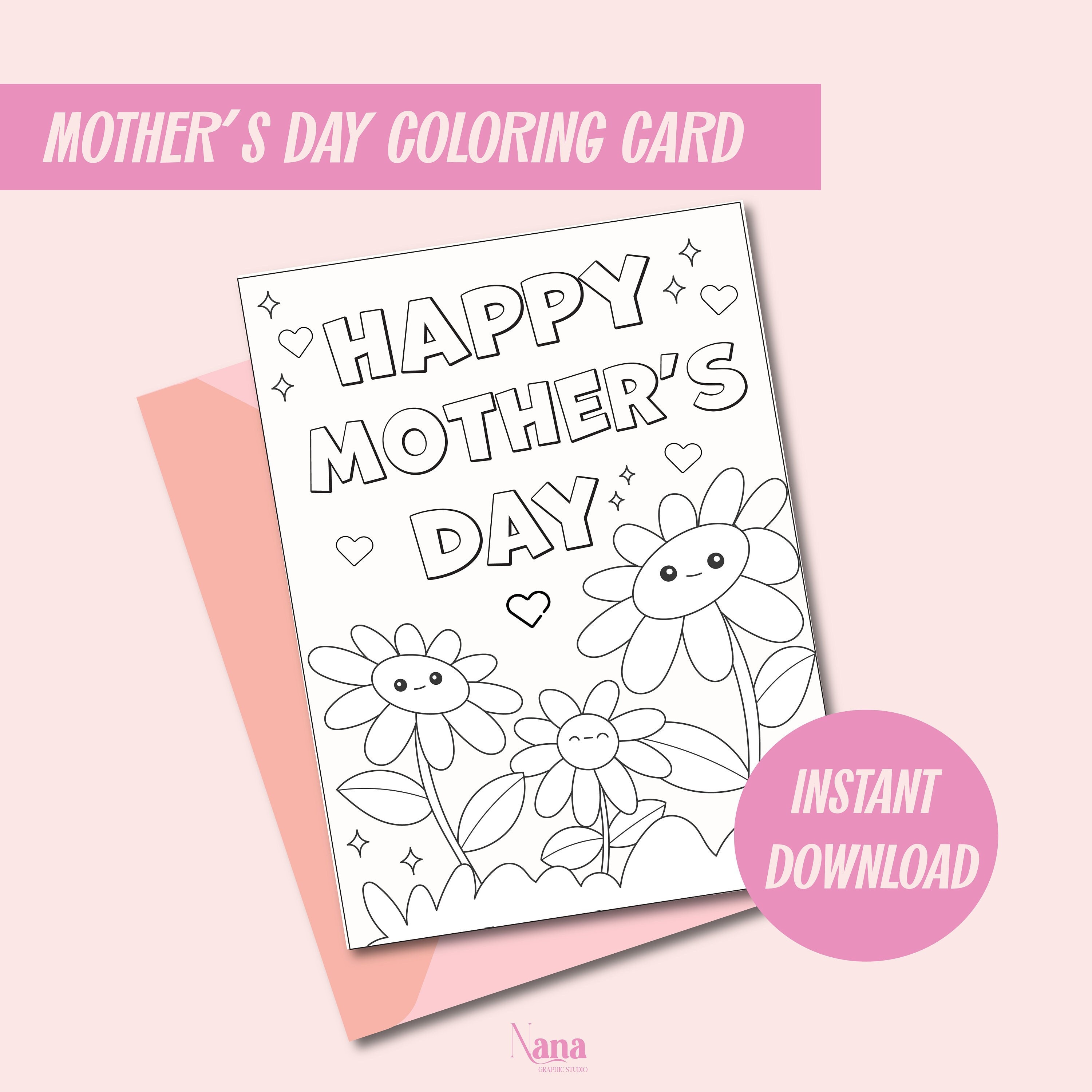 Happy Mother's Day Printable Coloring Card,mother's Day Card for Kids ...