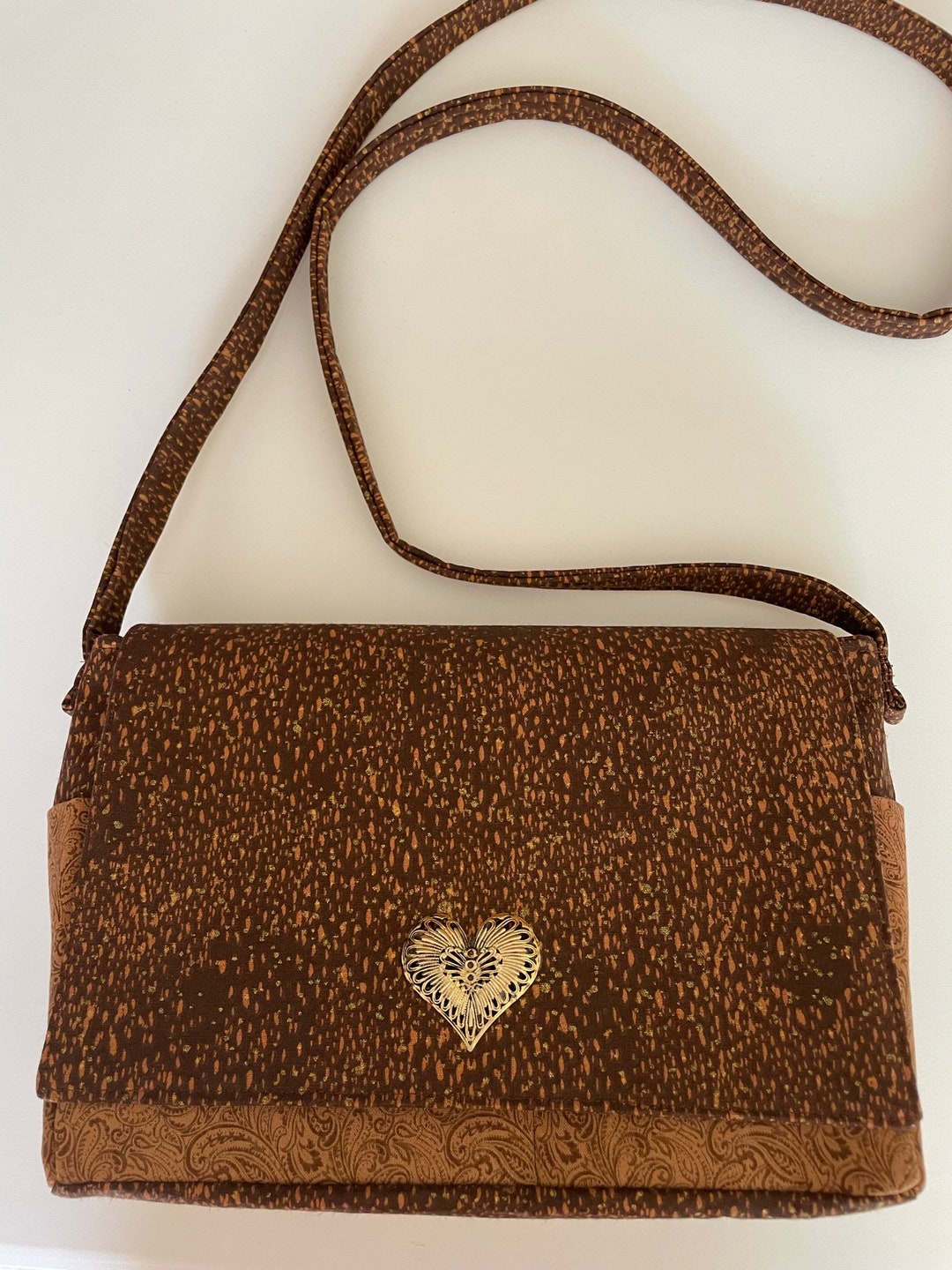 Brown & Gold Fabric Crossbody/shoulder Purse - Etsy