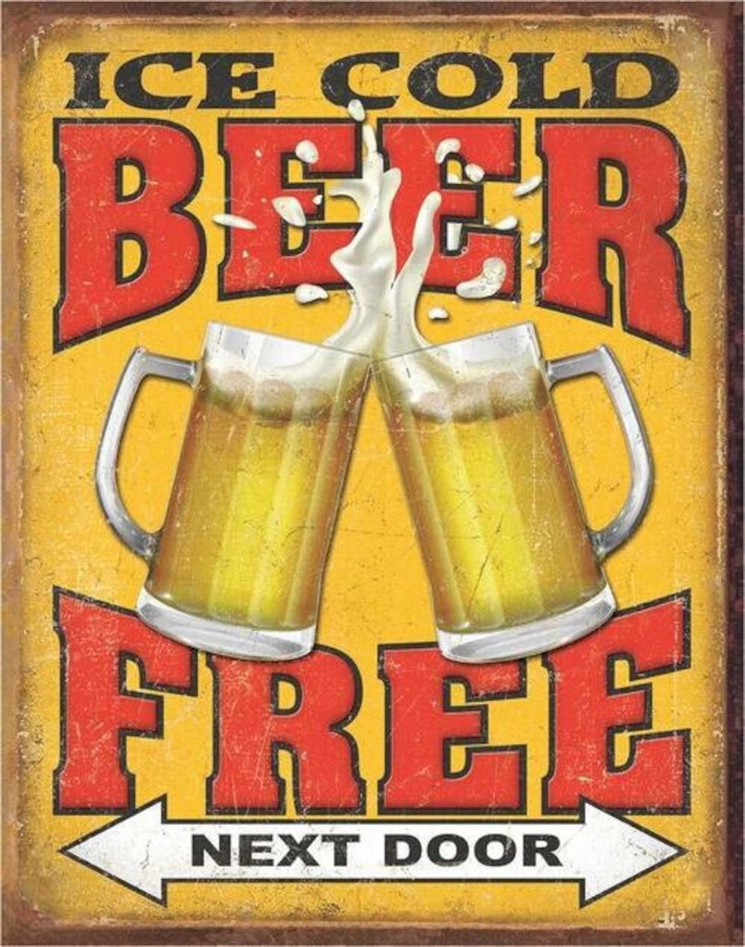 Free Beer Next Door Vintage Tin Sign: Man Cave Bar Decor - Etsy
