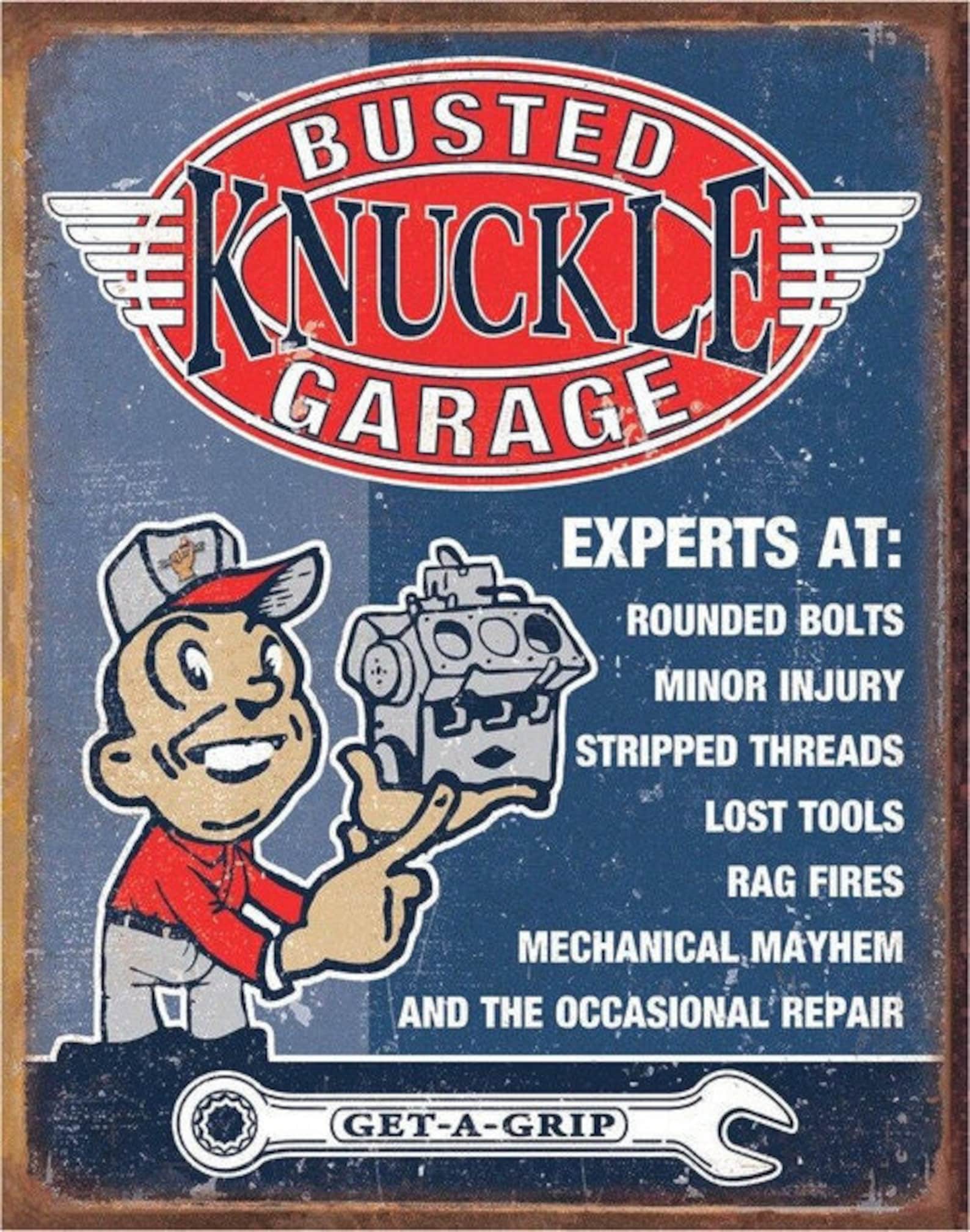 Busted Knuckle Garage Vintage Tin Sign: Man Cave Decor (12.5"x16") - Etsy