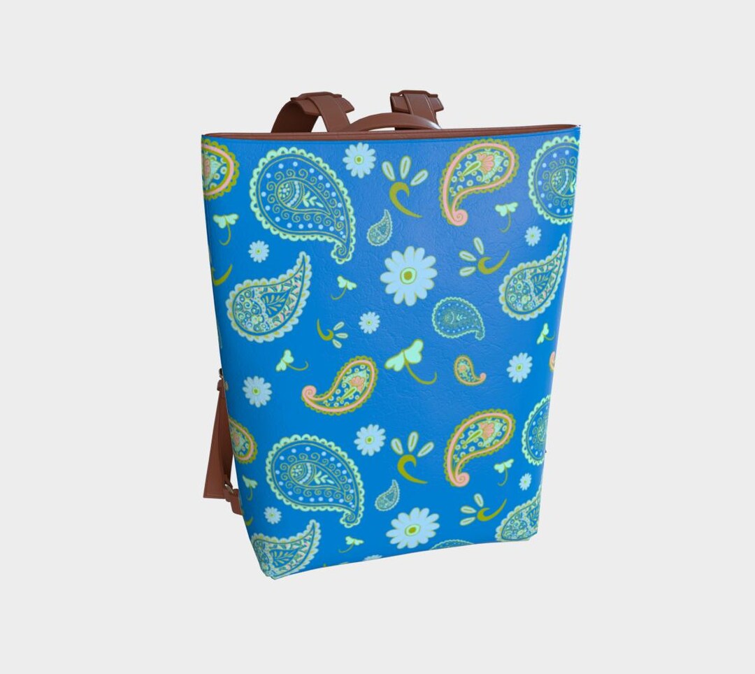 Blue Paisley Backpack - Original Art School Backpack, Artist Bag, Retro ...