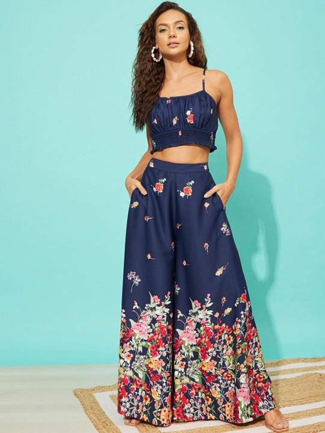 Floral Printed Crop Top With Palazzo Set for Women Boho Chic Coord Set Festival Outfit Ethnic ...