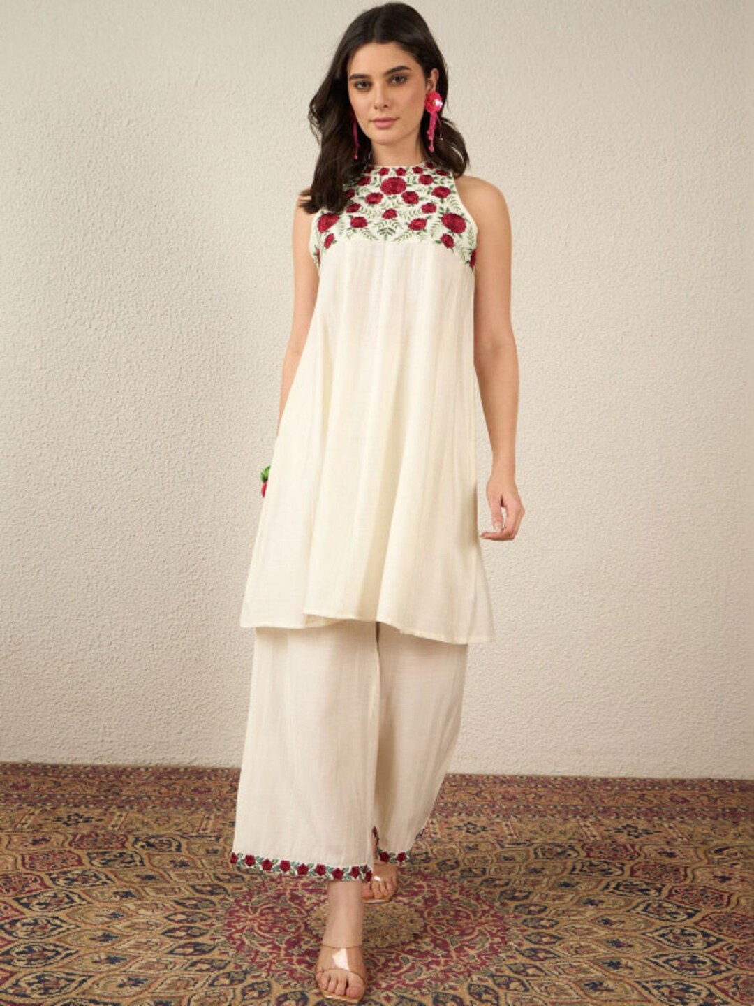 Indian Embroidered Tunic With Palazzos Co-ords Set, Indo Western Outfit ...