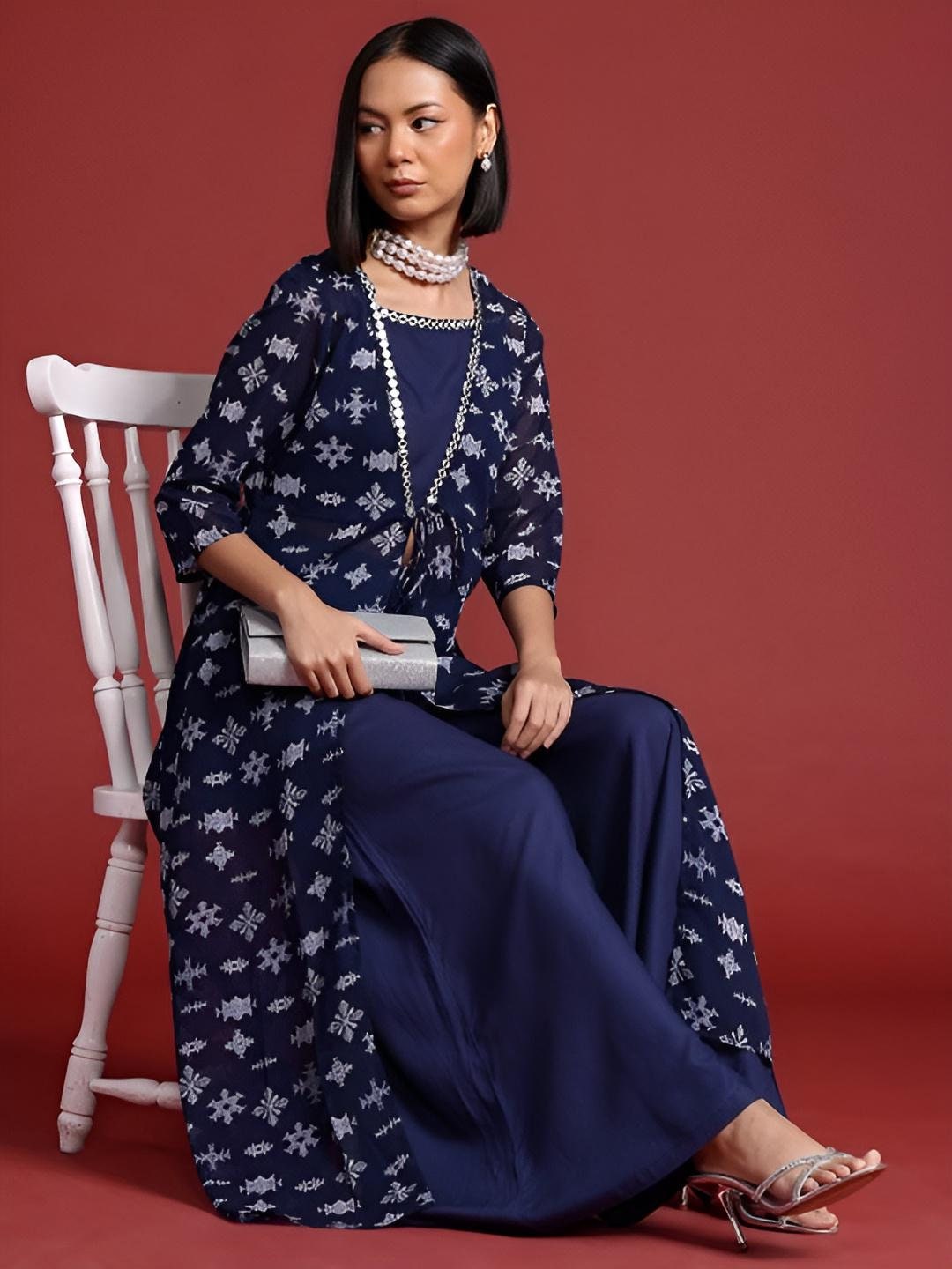 Crop Top With Palazzo and Shrug Set for Women, Coord Set, Festival ...