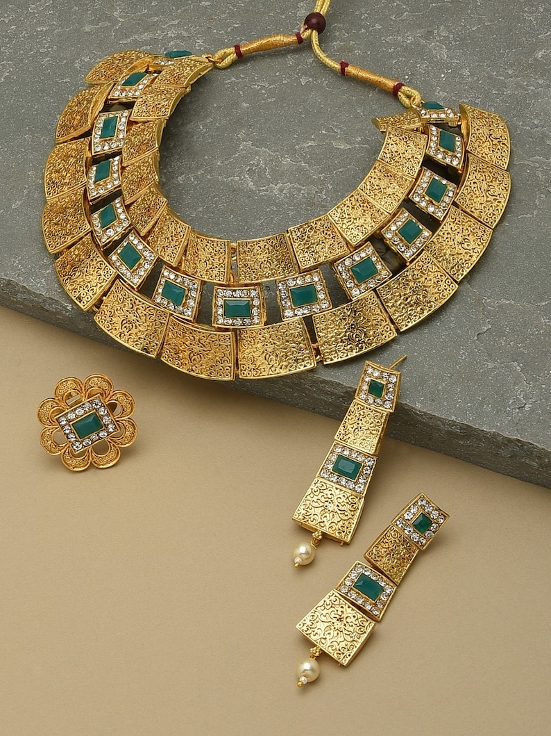 Gold-toned AD Studded Necklace Set Indian Jewelry Motif - Etsy