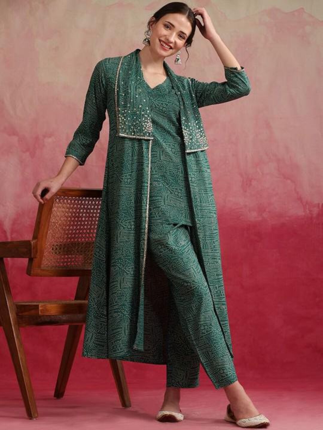 Printed Kurti With Trousers & Shrug Co-ords Set for Women, Tunic With ...