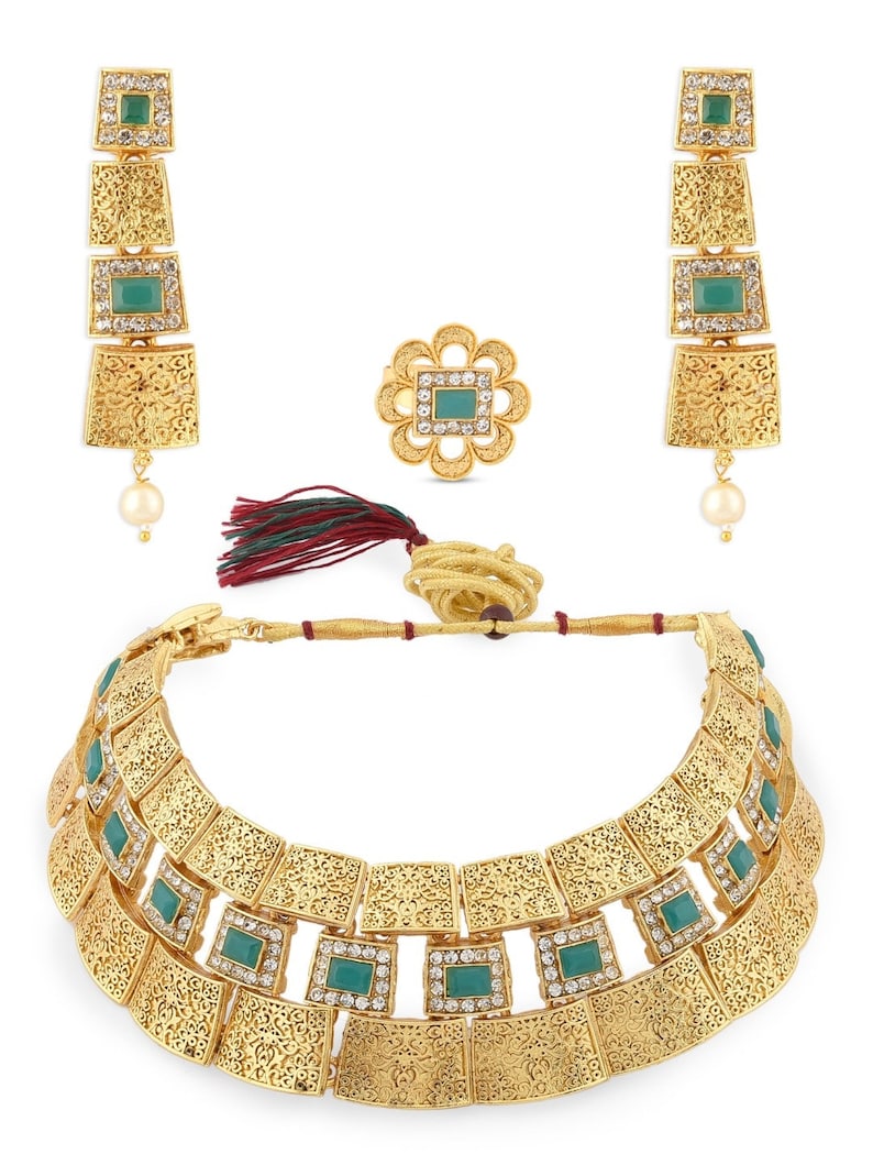Gold-toned AD Studded Necklace Set Indian Jewelry Motif - Etsy