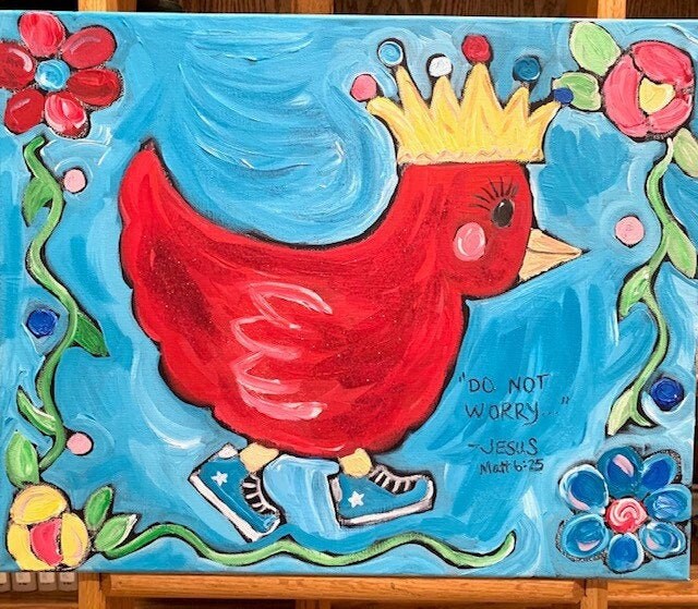 Colorful Original Red Bird Acrylic painting/ Bright Red - Etsy.de