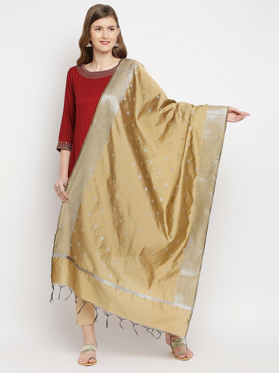 Gold & Silver Ethnic Motifs Woven Design Silk Dupatta - Etsy