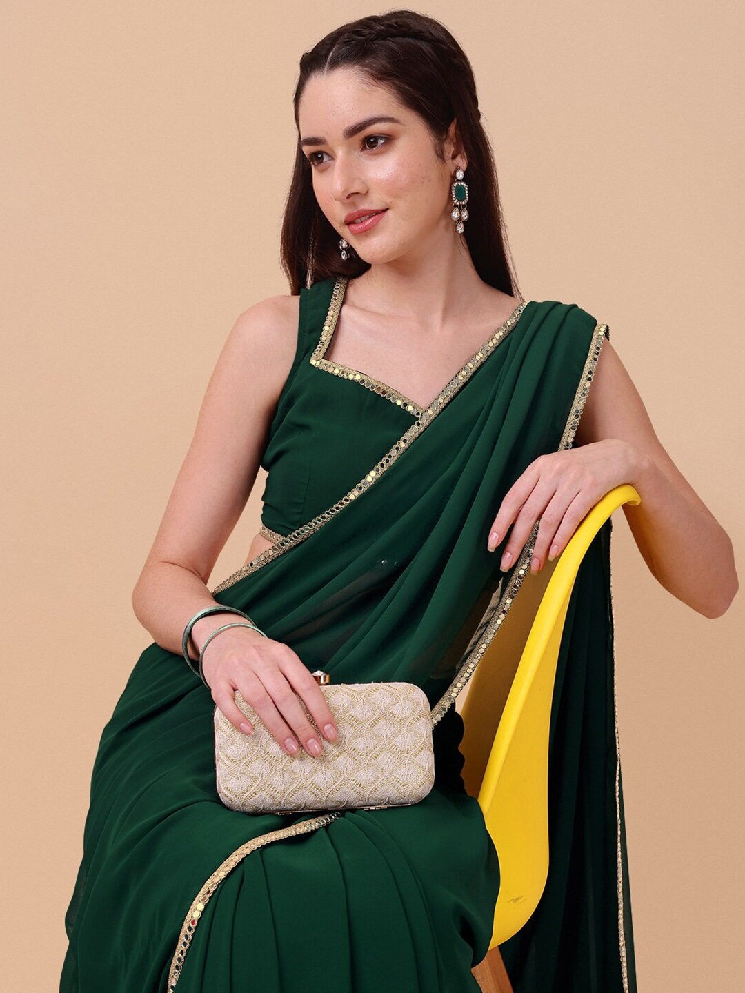 Women's Georgette Green Saree Solid Saree With Embellished - Etsy Australia