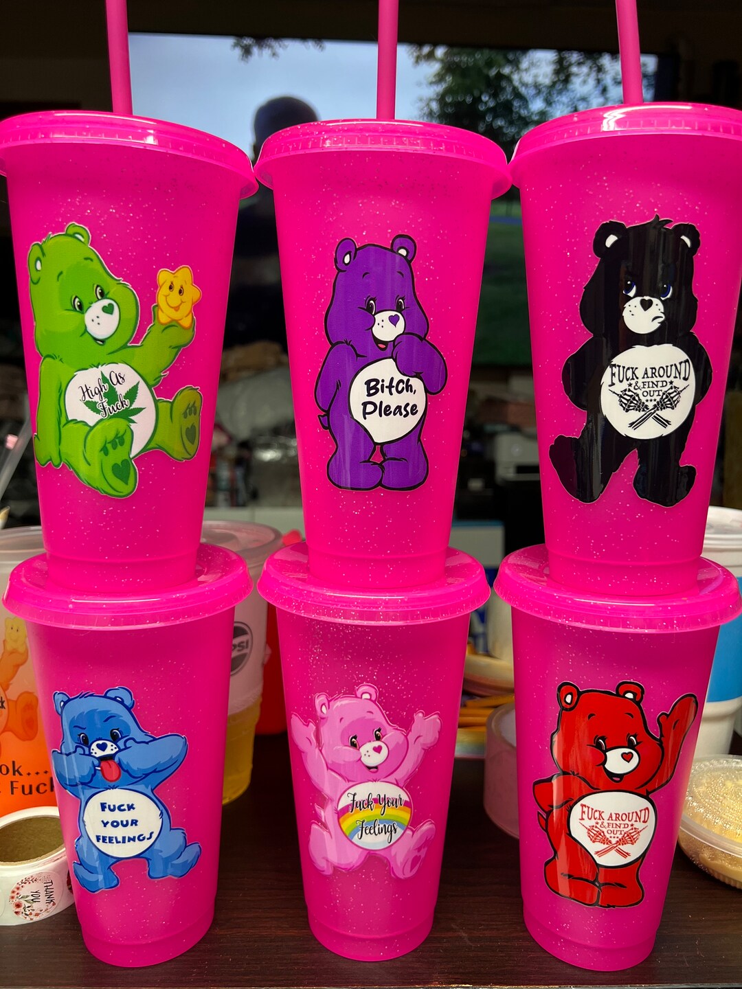 Swear Bear Care Bears Plastic Reusable Cups! Includes Lid and Straw ...