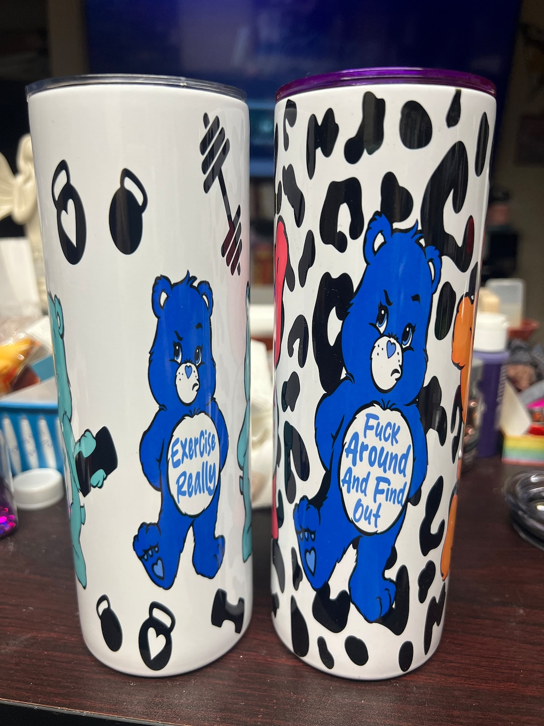 Swear Bear Care Bear 20 Oz Tumblers! Funny Gifts! Includes Lid and ...