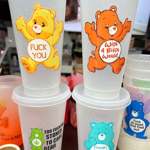 Swear Bear Care Bears Plastic 14 Oz Cups Funny Gifts Includes Lid and ...