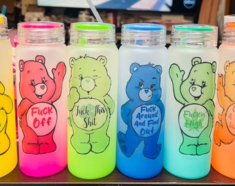Swear Bear 16 Oz Glass Cans Includes Bamboo Lid and Straw Funny Gifts ...