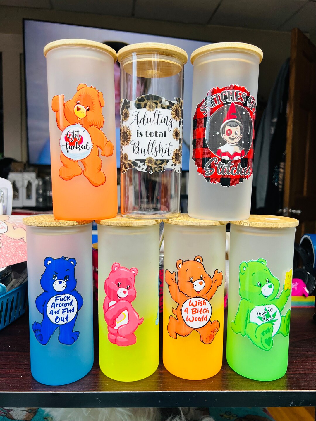 Swear Bears Glass Cup With Bamboo Lid - Etsy