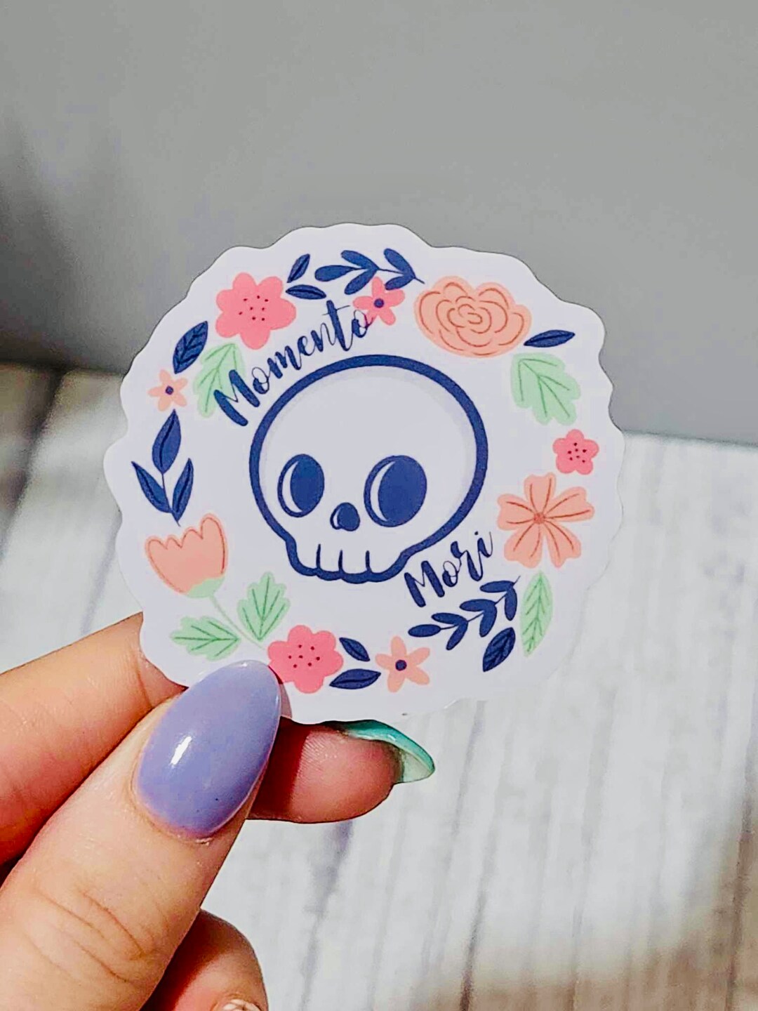 Momento Mori Floral Sticker/ Cute Pastel Sticker/ Skull Sticker/ Water ...