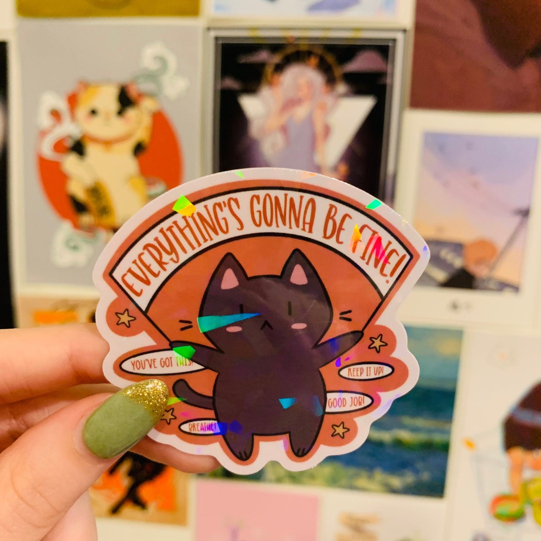 Cute Motivational Cat Sticker/ Holographic Cat Sticker/ Black Cat ...