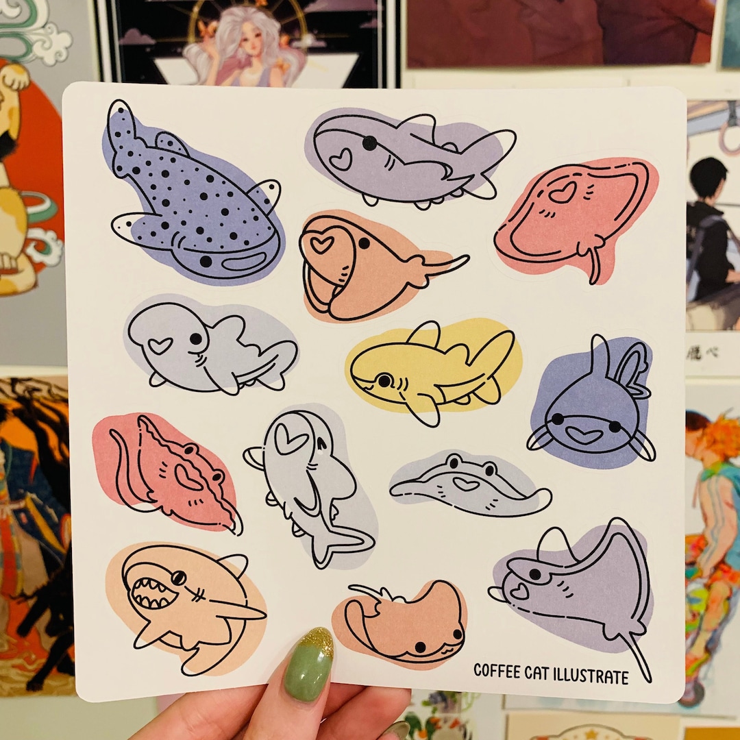 Ocean Animals Sticker Sheet/ Shark Stickers/ Stingray Stickers/ Fish ...