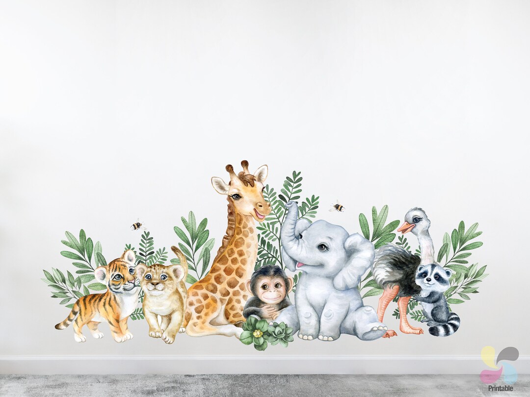 Baby Safari Animal Fabric Wall Stickers, Jungle Animal Decals, Jungle ...