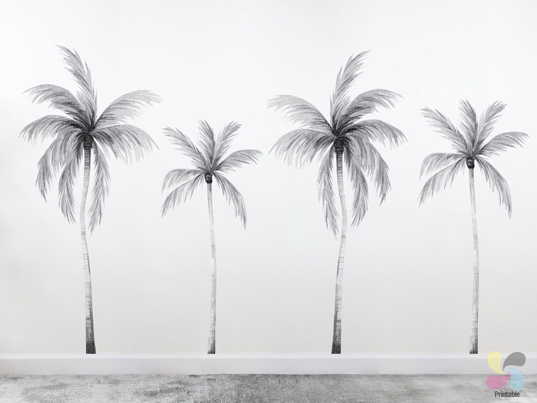Grey Palm Tree Wall Stickers Palm Tree Wall Decals Tropical - Etsy