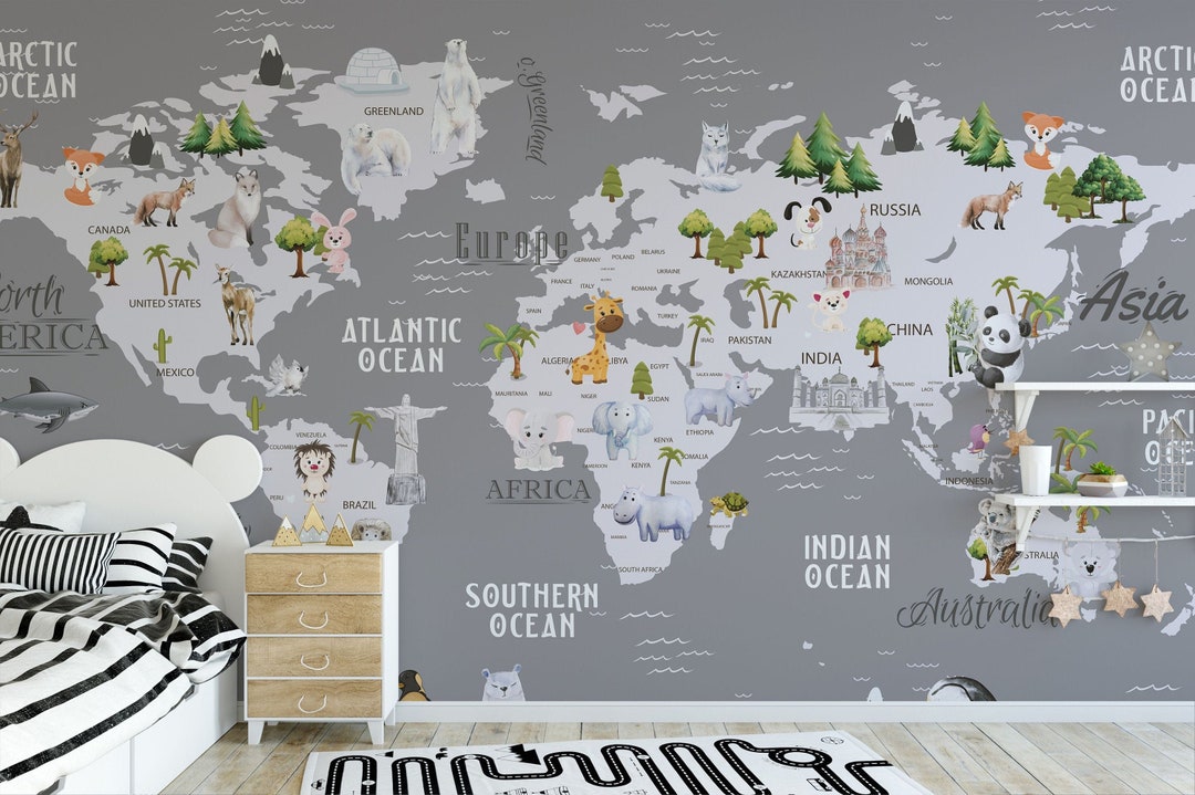 Kids Map Wallpaper Peel and Stick Kids Wallpaper World Map - Etsy Australia
