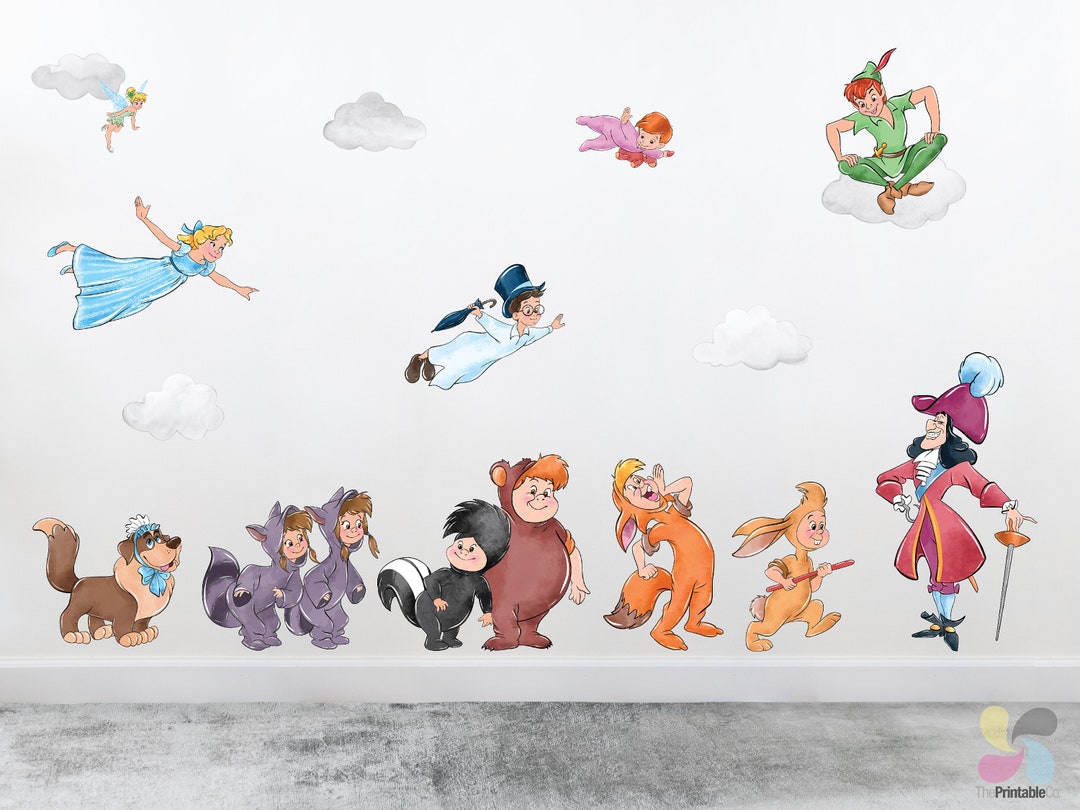 Peter Pan and Tinkerbell Fabric Wall Stickers, Neverland Wall Decals ...