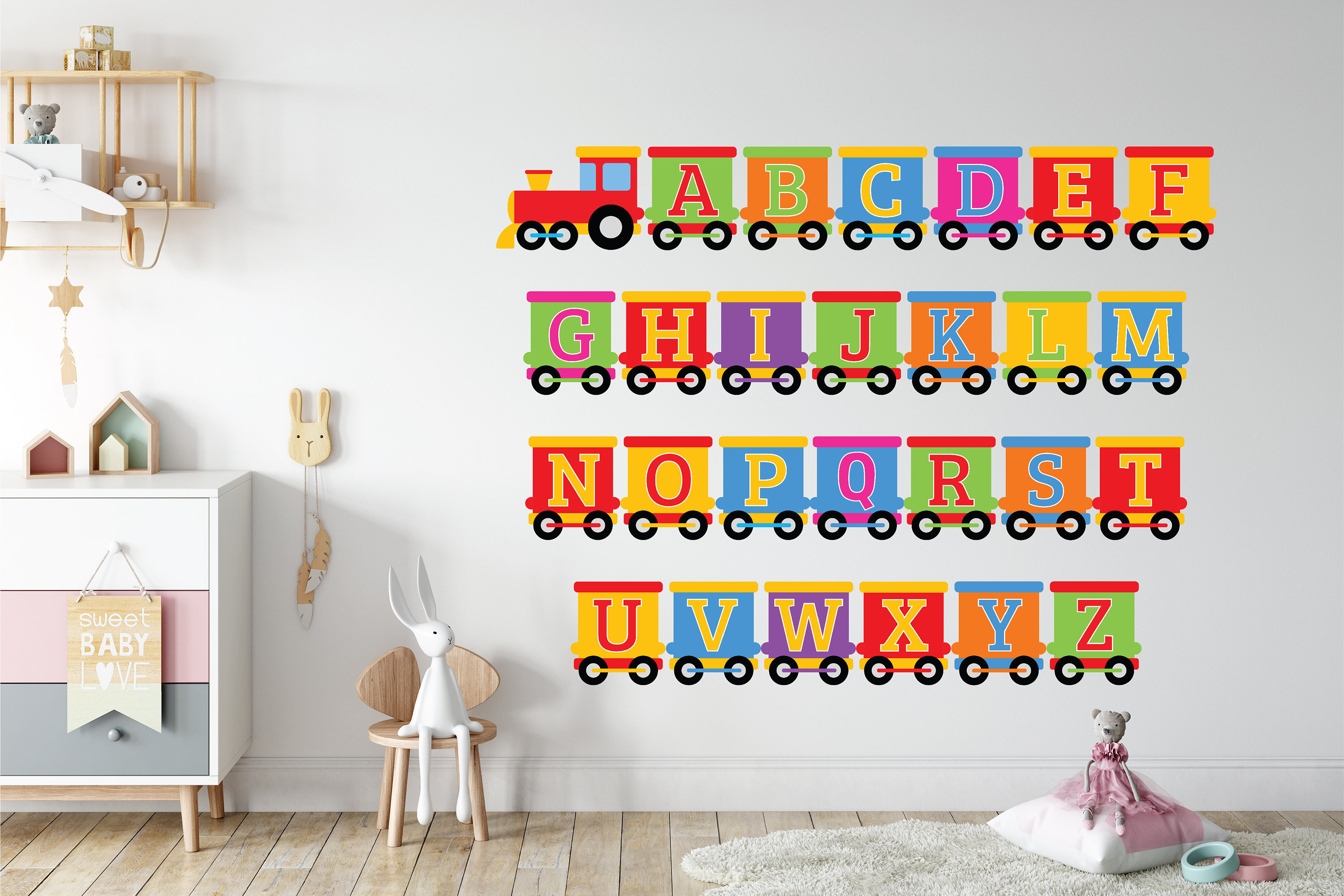 Printed train alphabet wall sticker educational decals train | Etsy