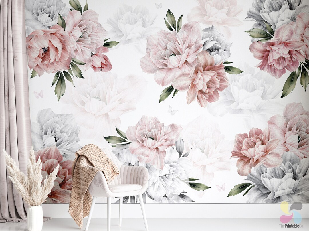 Pink Floral Rose Wallpaper, Flower and Butterfly Nursery Wallpaper ...