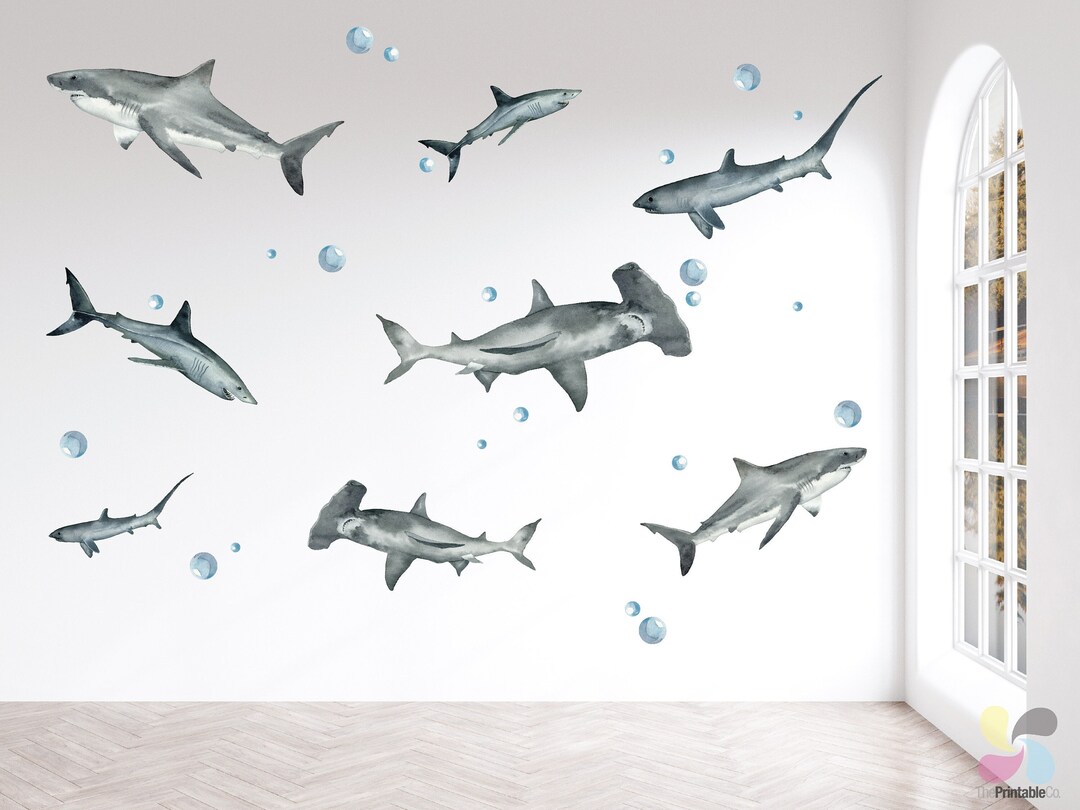Shark Wall Decals, Deep Sea Stickers, Shark Wall Stickers, Hammerhead ...