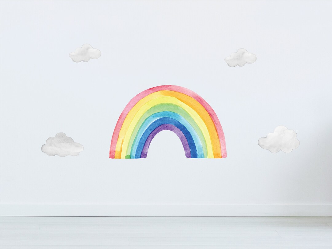 Large Rainbow Decal, Colourful Watercolour Kids Playroom Decor Peel and ...