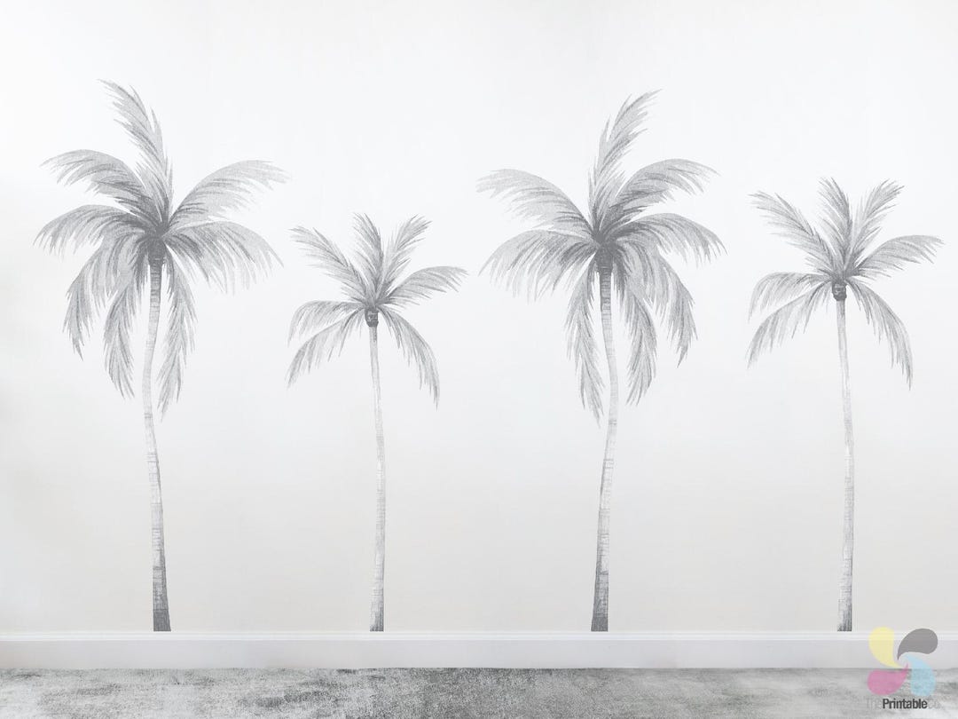 Grey Palm Tree Wall Stickers, Palm Tree Wall Decals, Tropical Palm Tree ...