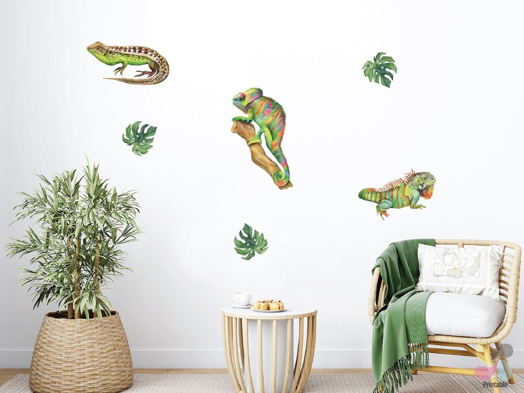 Colourful Lizard Wall Stickers, Kids Watercolour Decals, Rainbow Wall ...