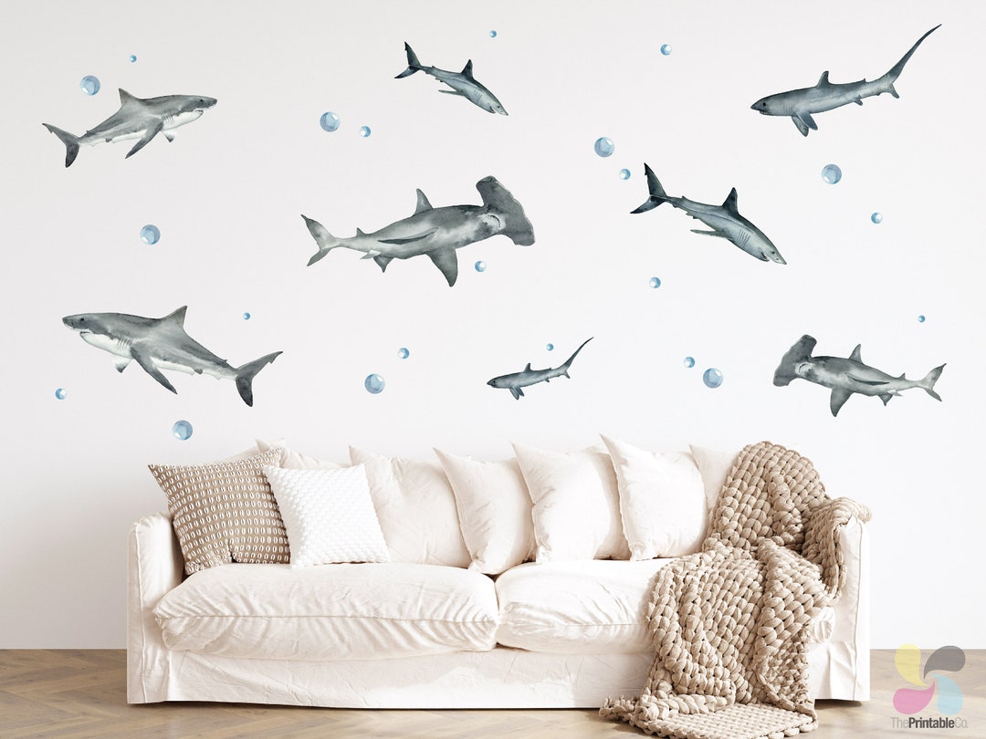 Shark Wall Decals Deep Sea Stickers Shark Wall Stickers - Etsy