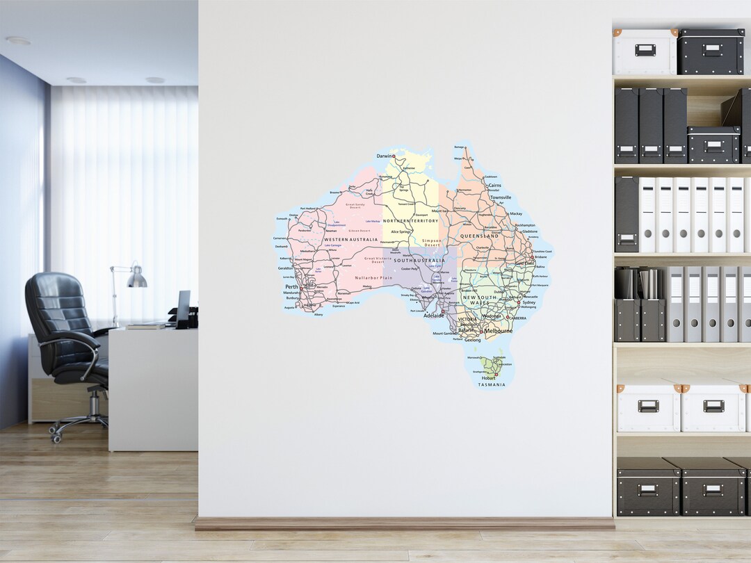 Map of Australia Fabric Sticker, Australian Map Removable Decal, Aussie ...
