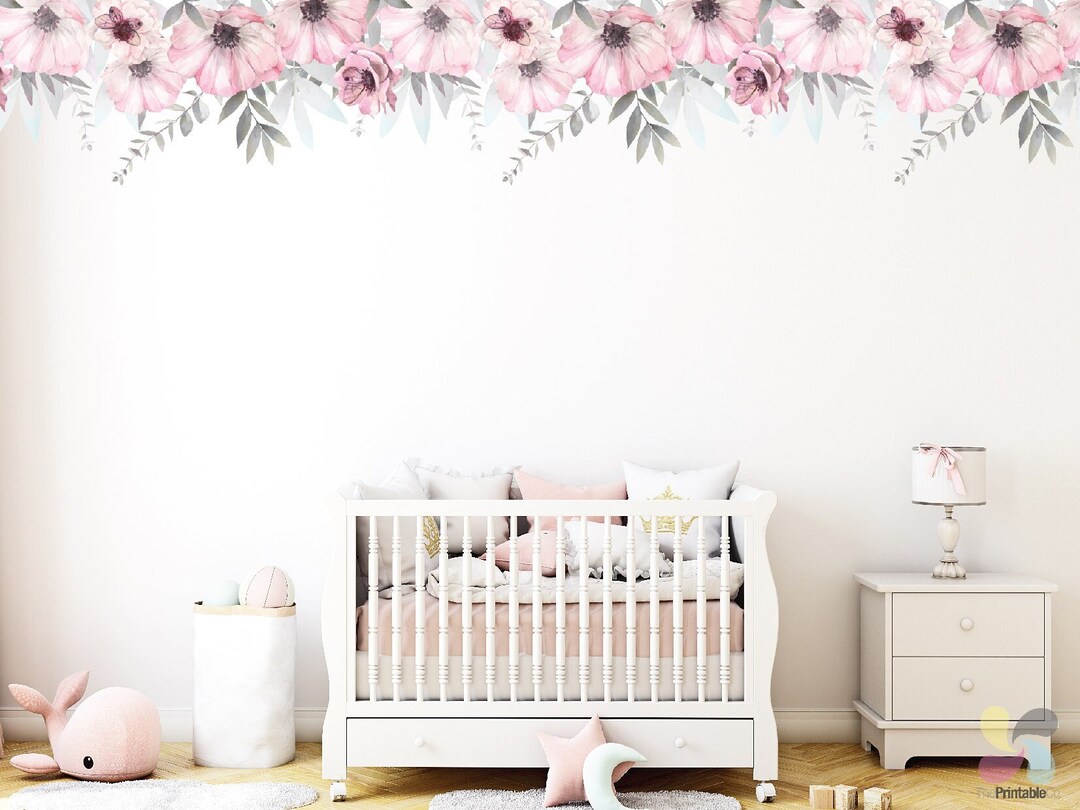 Pink Floral Wall Stickers, Hanging Floral Wall Stickers, Pink Flower ...