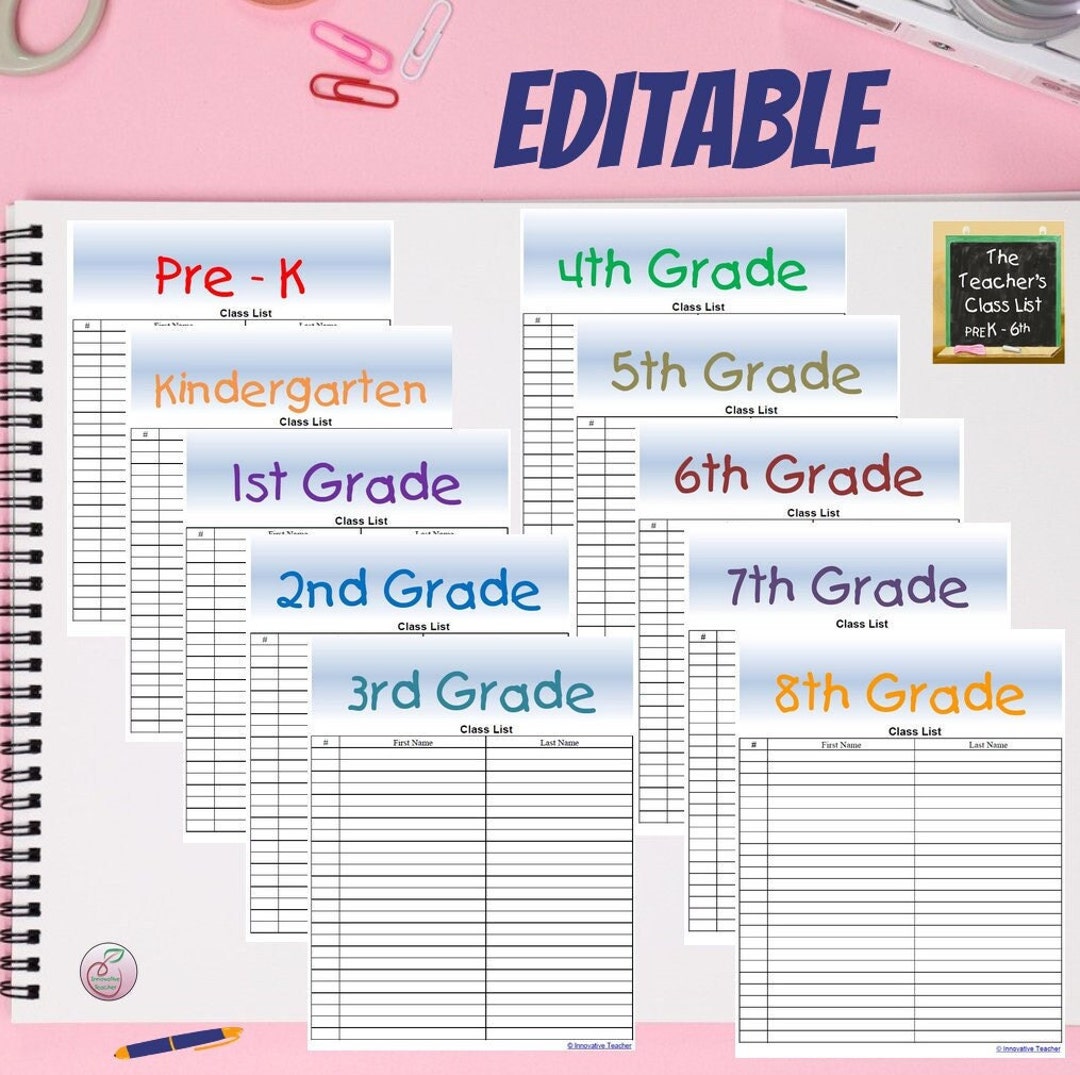 The Teacher's Class List Prek-8th Editable Version - Etsy