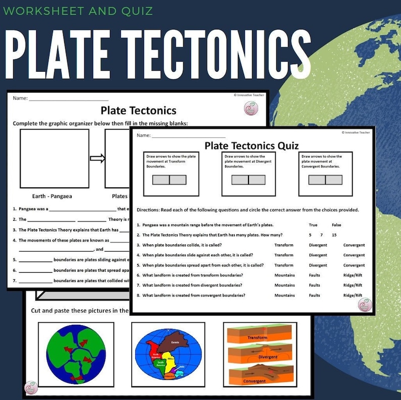 Plate Tectonics Science Worksheet and Quiz - Etsy