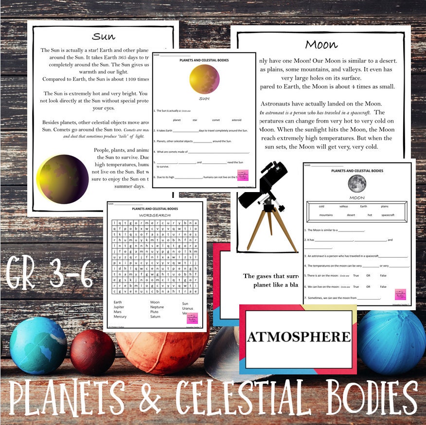 Planets and Celestial Bodies NO PREP Science Worksheets - Etsy