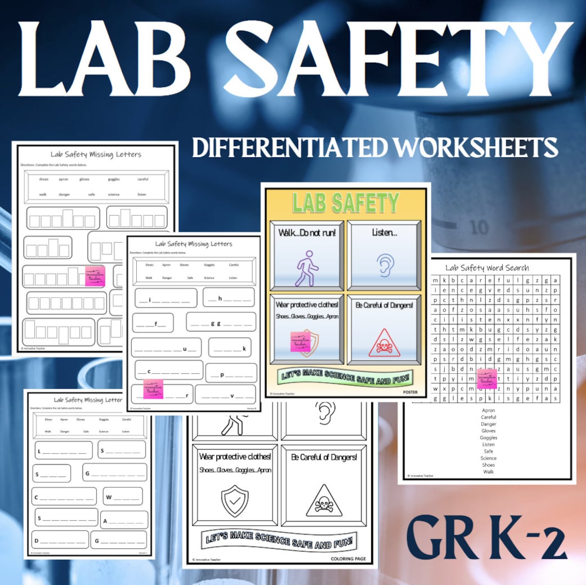 Science Lab Safety Printable Worksheets & Class Poster - Lower ...