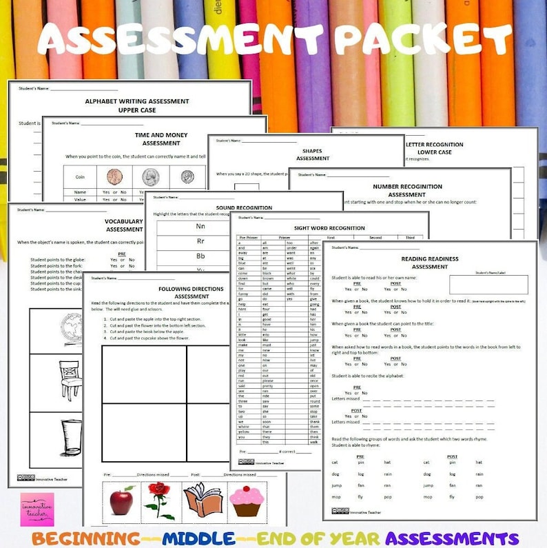 Kindergarten Readiness Assessment Packet-easy TO USE - Etsy