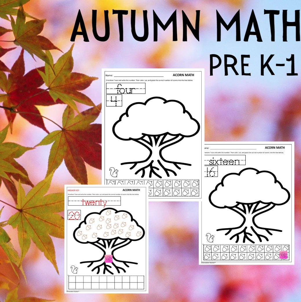 Autumn Math Worksheets Numbers 1-20 - Etsy