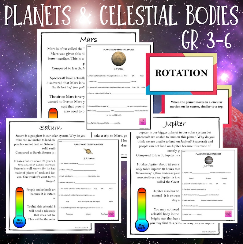 Planets and Celestial Bodies NO PREP Science Worksheets - Etsy