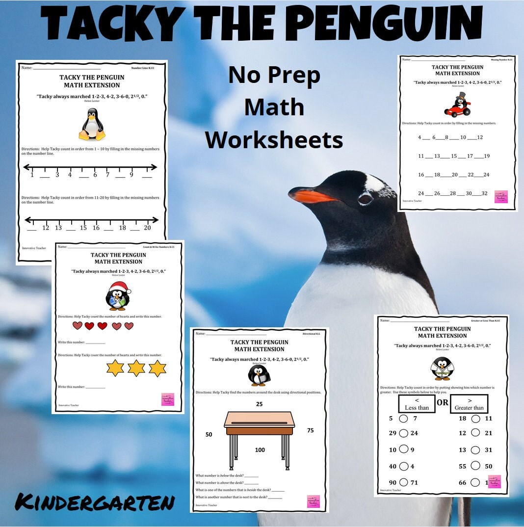 Tacky the Penguin Math Worksheets Kindergarten - Etsy