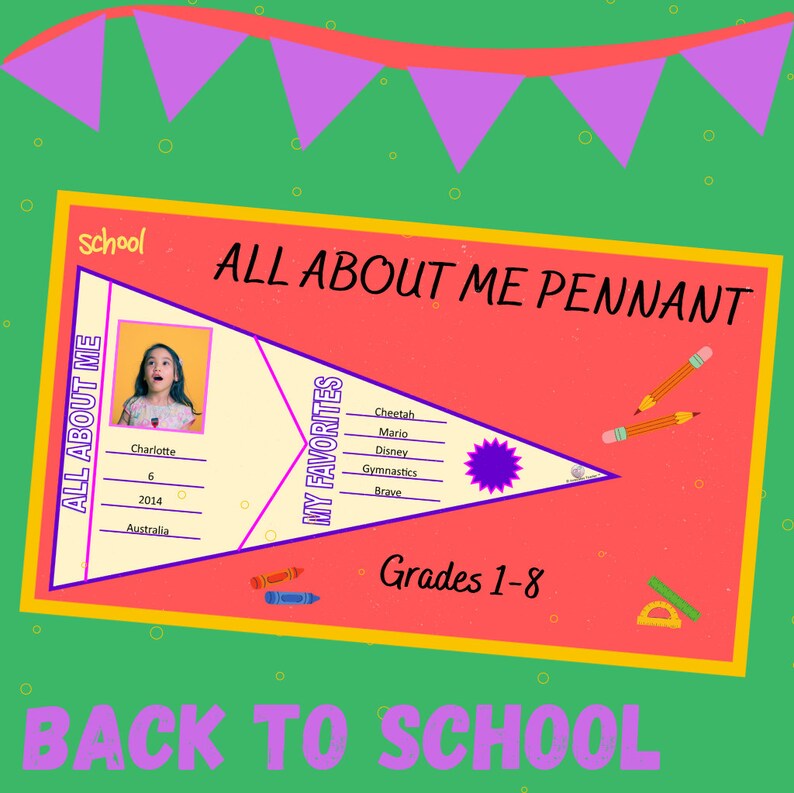 Back to School All About Me Pennant Flag - Etsy