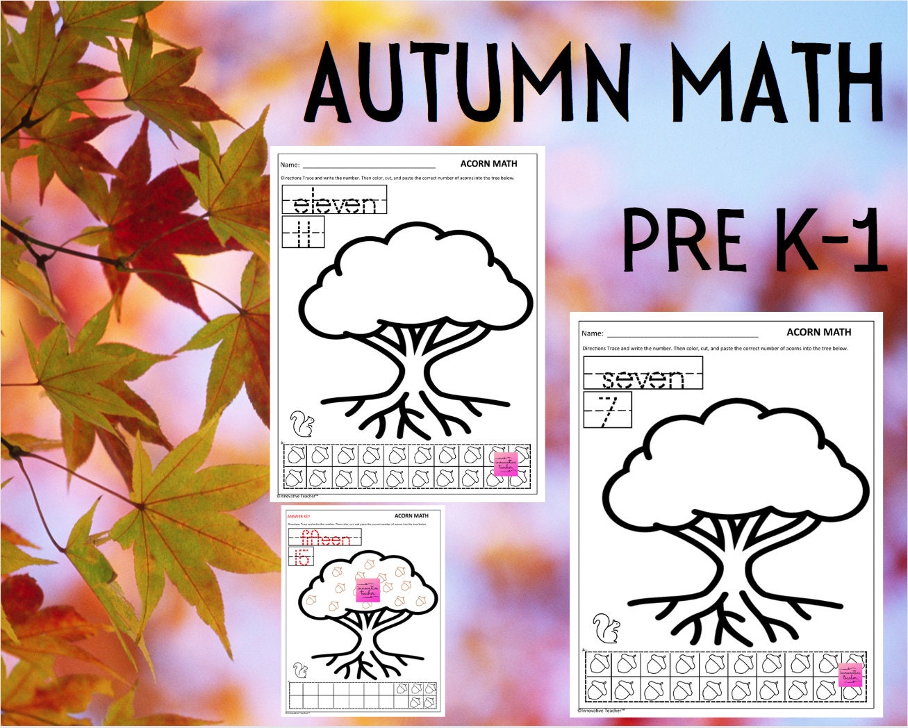 Autumn Math Worksheets Numbers 1-20 - Etsy