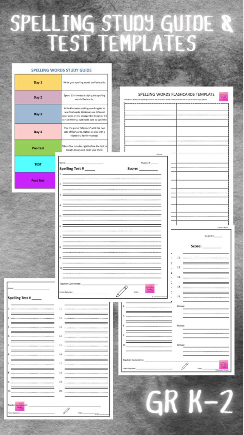 Spelling Study Guide & Test Templates - Primary Grades K-2 - Etsy